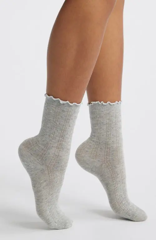 CASA CLARA Margot Floral Pointelle Crew Socks - Grey