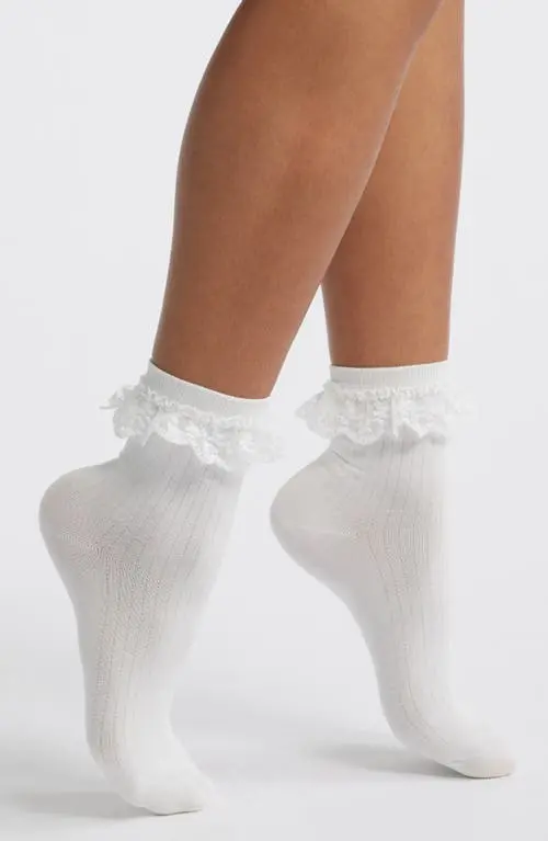 CASA CLARA Anissa Lace Ruffle Crew Socks - White