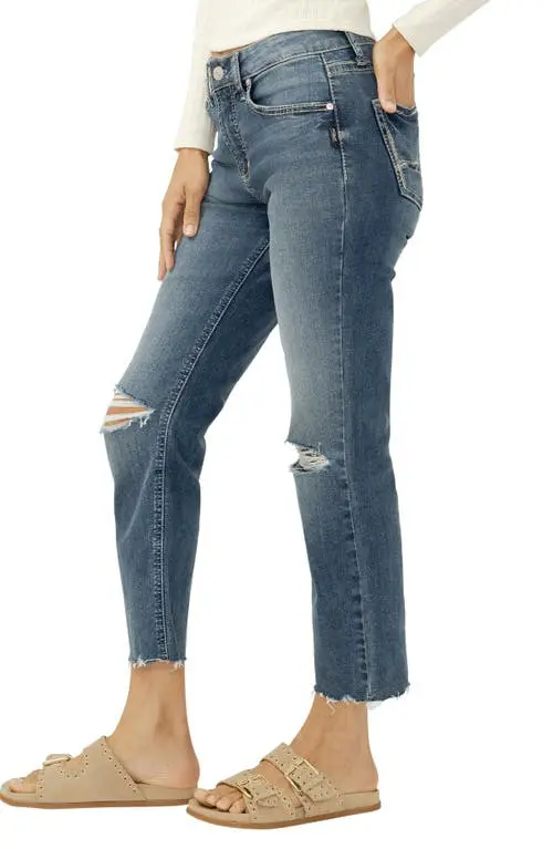 SILVER JEANS CO. Avery Curvy Distressed Crop Straight Leg Jeans