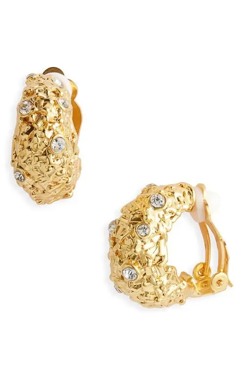 KARINE SULTAN Crystal Clip-on Hoop Earrings - Gold