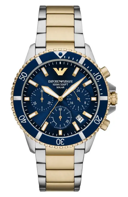 Emporio Armani World Explorer Solar Chronograph Bracelet Watch - Two Tone/blue Dial