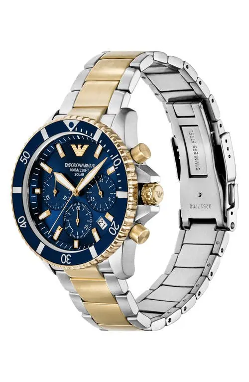 Emporio Armani World Explorer Solar Chronograph Bracelet Watch - Two Tone/blue Dial