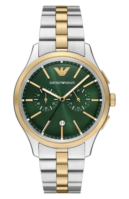 Emporio Armani Chronograph Bracelet Watch - Silver Two Tone/green