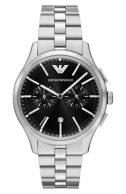 Emporio Armani Chronograph Bracelet Watch - Silver/black Dial