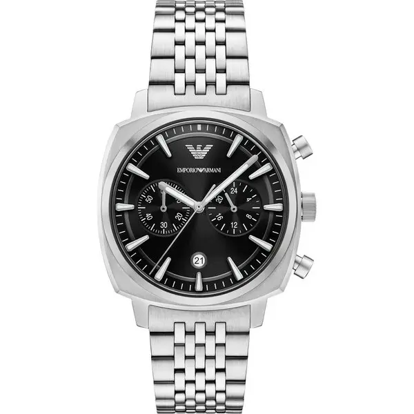 Emporio Armani Chronograph Bracelet Watch - Silver/black Dial