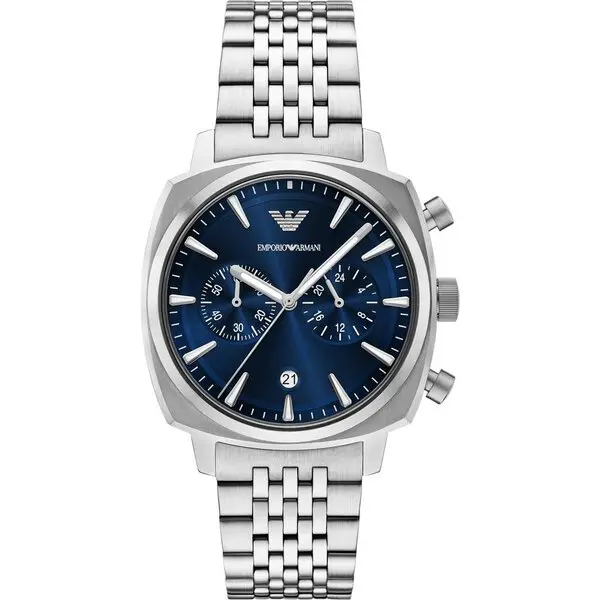 Emporio Armani Chronograph Bracelet Watch - Silver/blue Dial