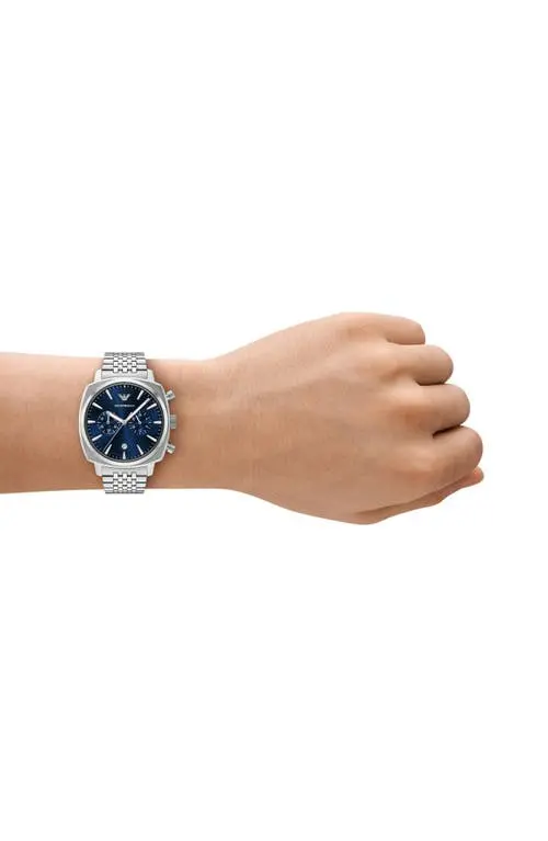 Emporio Armani Chronograph Bracelet Watch - Silver/blue Dial