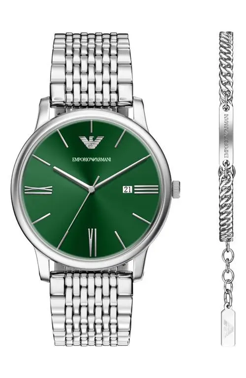Emporio Armani Minimalist Bracelet Watch Set - Silver