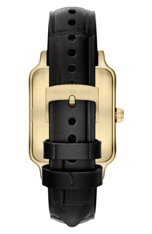 Emporio Armani Tank Leather Strap Watch - Black