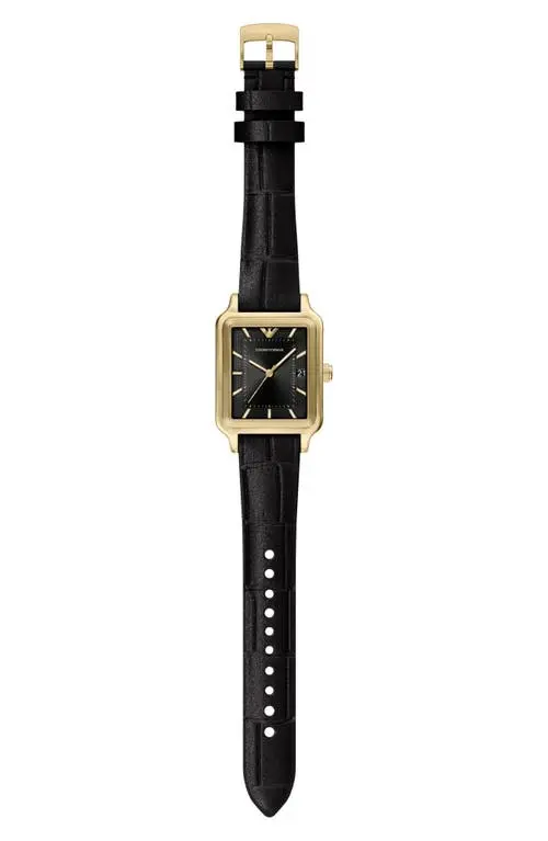 Emporio Armani Tank Leather Strap Watch - Black