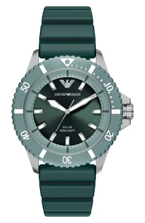 Emporio Armani World Explorer Solar Silicone Strap Watch - Green