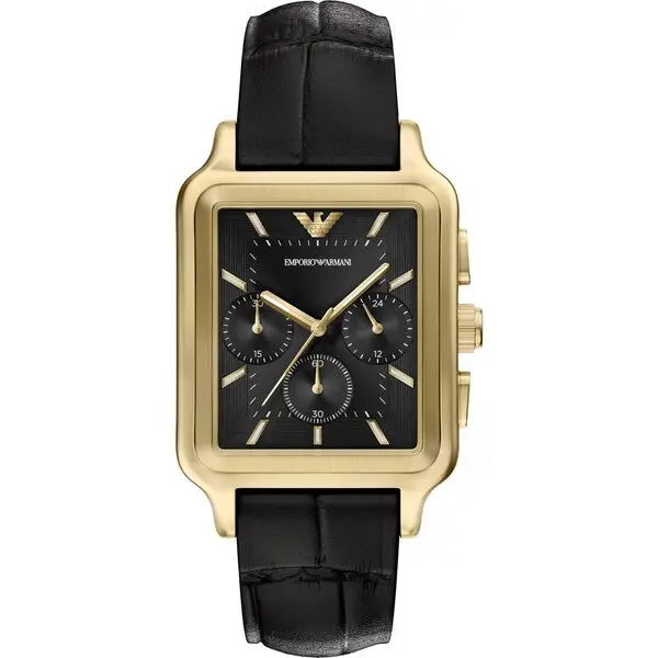 Emporio Armani Chronograph Leather Strap Watch - Black