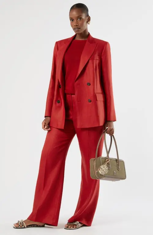 Marina Rinaldi Double-breasted Linen Twill Blazer