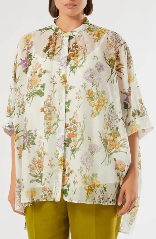 Marina Rinaldi Paniere Floral Cotton & Silk Button-up Tunic