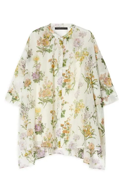Marina Rinaldi Paniere Floral Cotton & Silk Button-up Tunic