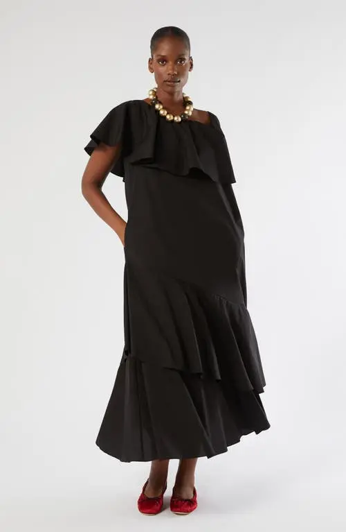 Marina Rinaldi Asymmetric Neck Tiered Cotton Dress
