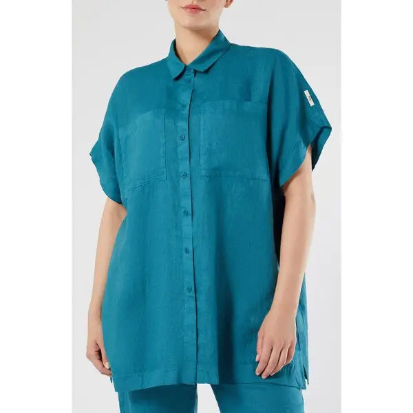 Marina Rinaldi Linen Canvas Voyage Collection Button-up Tunic