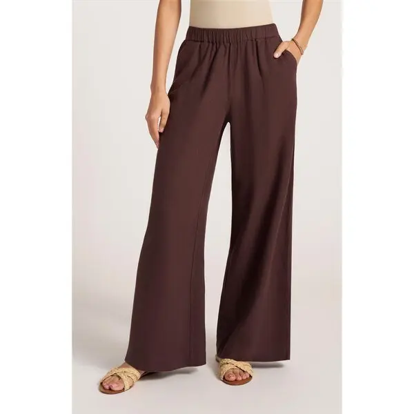 Matty M. Seraphine Wide Leg Linen Blend Pants - Chocolate