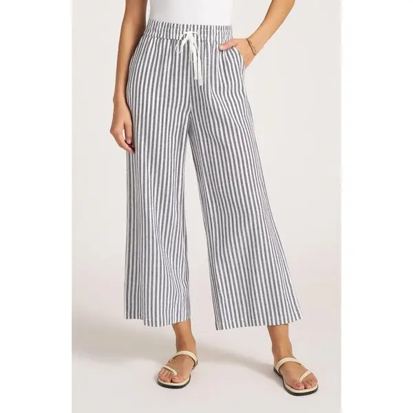 Matty M. Relaxed Stripe Linen Blend Drawstring Pants - Indigo