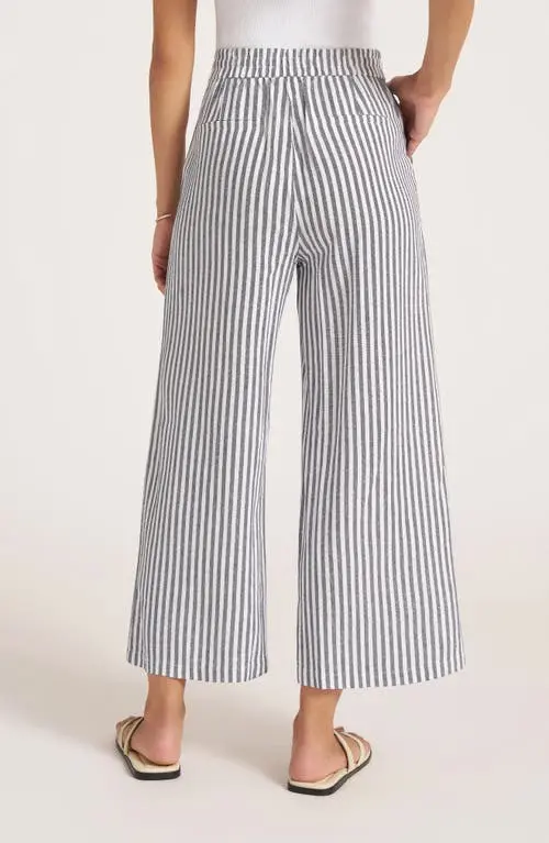 Matty M. Relaxed Stripe Linen Blend Drawstring Pants - Indigo