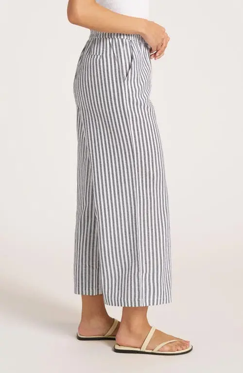 Matty M. Relaxed Stripe Linen Blend Drawstring Pants - Indigo