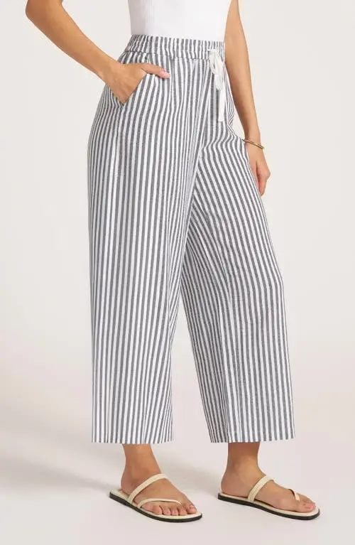 Matty M. Relaxed Stripe Linen Blend Drawstring Pants - Indigo