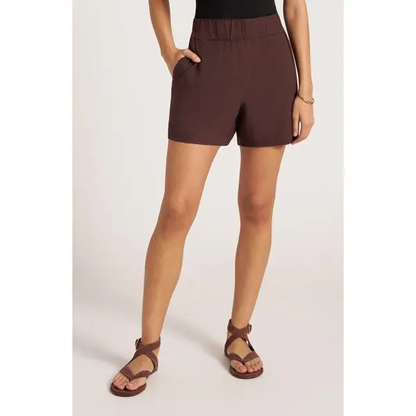 Matty M. High Waist Linen Blend Shorts - Chocolate