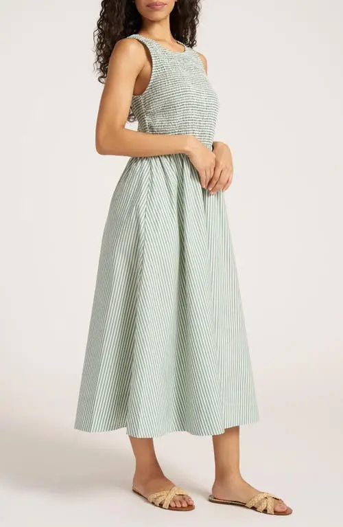 Matty M. Striped Cotton Midi Dress - Jade