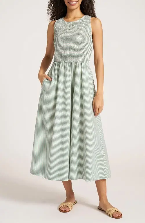 Matty M. Striped Cotton Midi Dress - Jade