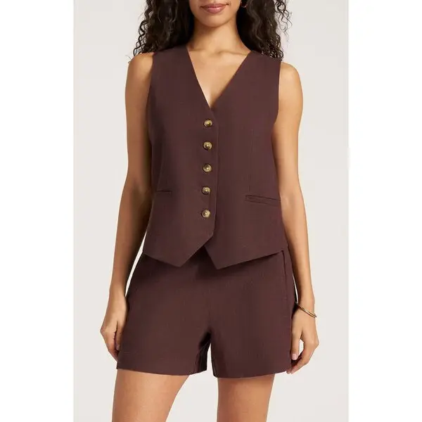 Matty M. Davenport Linen Blend Vest - Chocolate