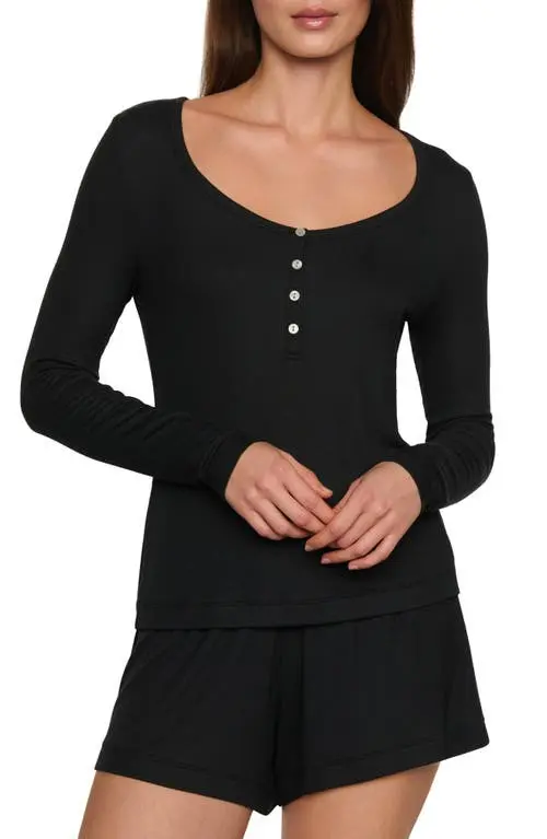 Eberjey Dream Rib Long Sleeve Pajama Henley - Black