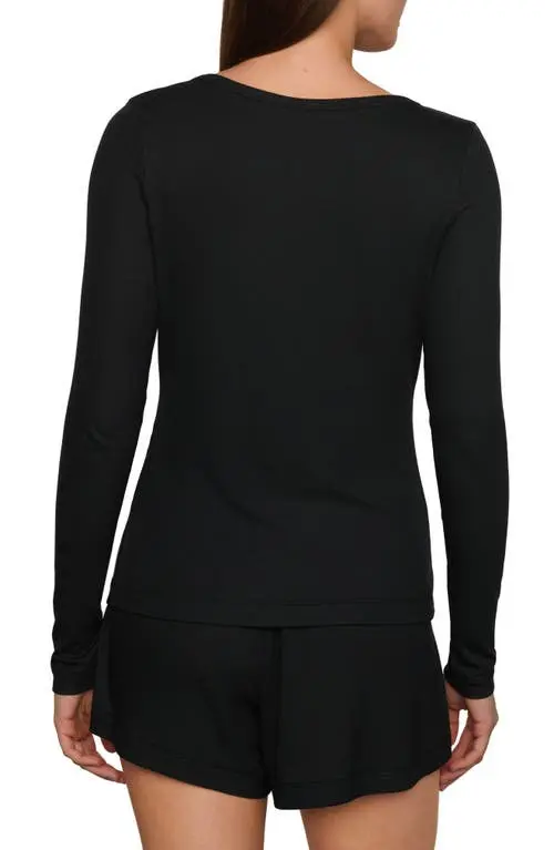 Eberjey Dream Rib Long Sleeve Pajama Henley - Black