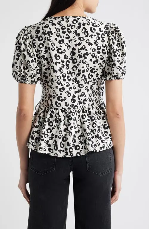 Loveappella Animal Print Wrap Top - Beige/black
