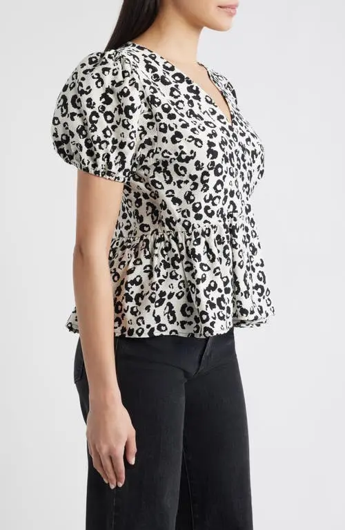 Loveappella Animal Print Wrap Top - Beige/black