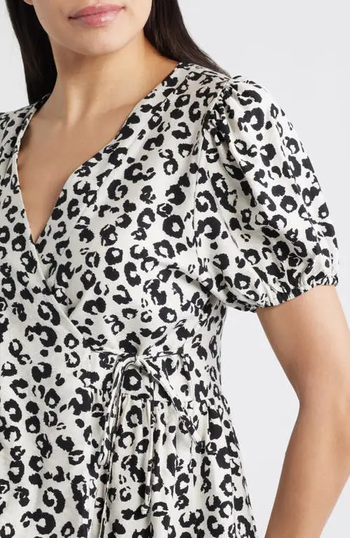 Loveappella Animal Print Wrap Top - Beige/black
