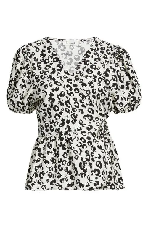Loveappella Animal Print Wrap Top - Beige/black