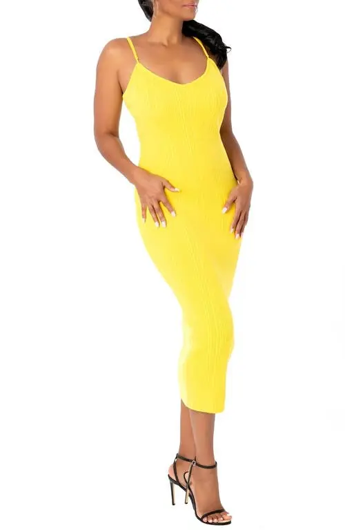 DAI MODA Draya Rib-knit Body-con Sweater Dress - Yellow