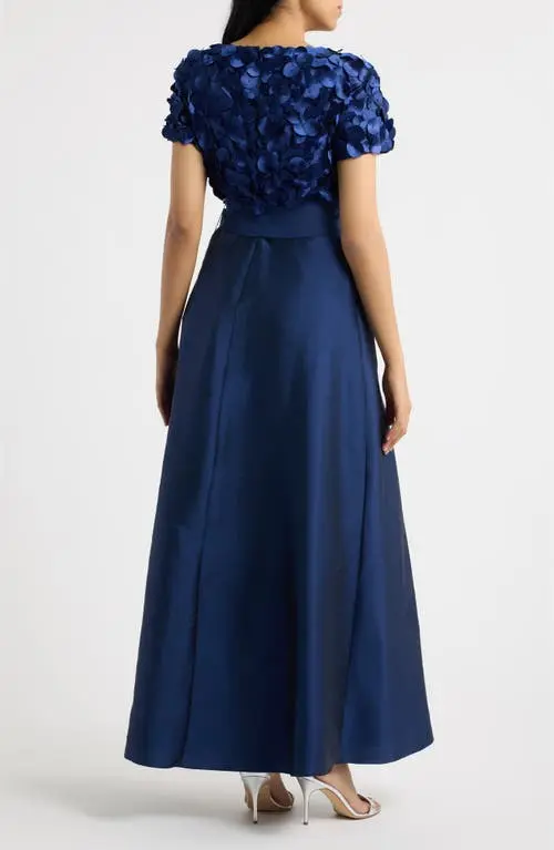 Pisarro Nights 3d Beaded Paillette Bodice Taffeta Gown - Navy