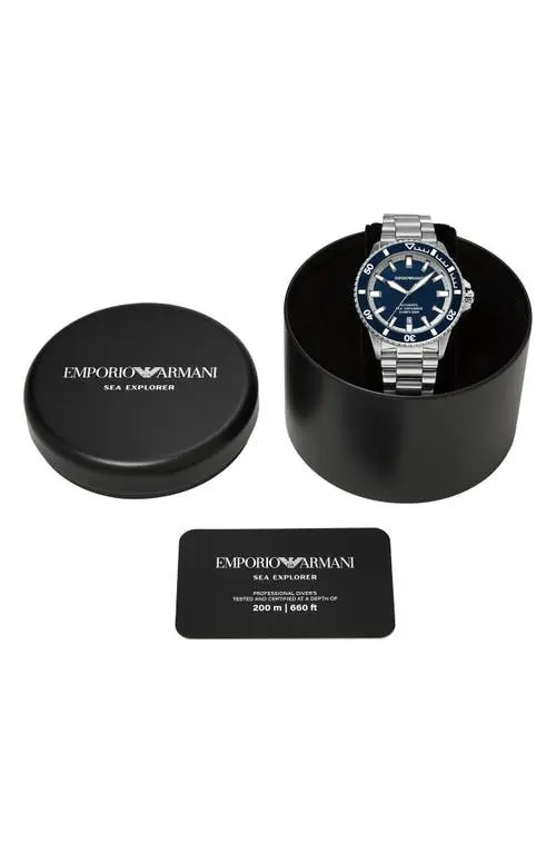 Emporio Armani Sea Explorer Bracelet Strap Automatic Diving Watch - Silver