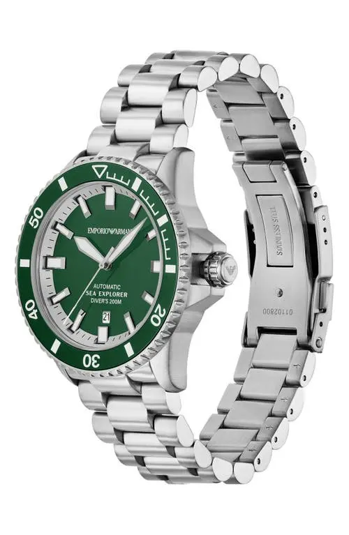 Emporio Armani Sea Explorer Bracelet Strap Automatic Diving Watch - Silver