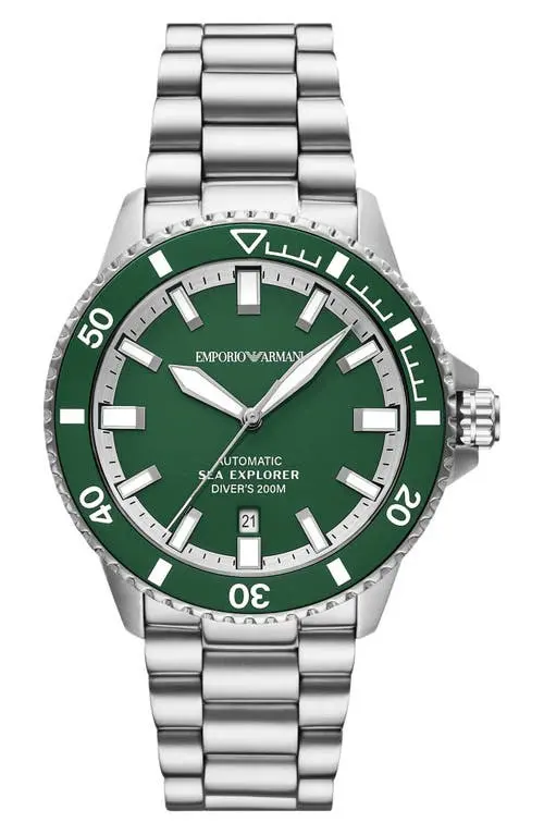 Emporio Armani Sea Explorer Bracelet Strap Automatic Diving Watch - Silver