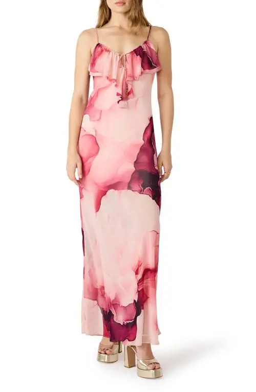 Steve Madden Cloud Print Ruffle Neck Maxi Dress