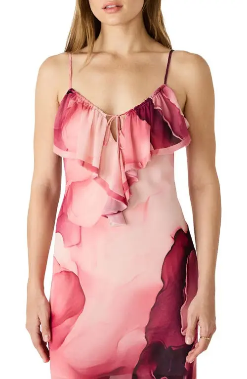 Steve Madden Cloud Print Ruffle Neck Maxi Dress