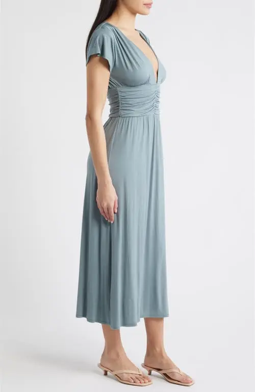 Loveappella Ruched Bodice Midi Dress - Sage