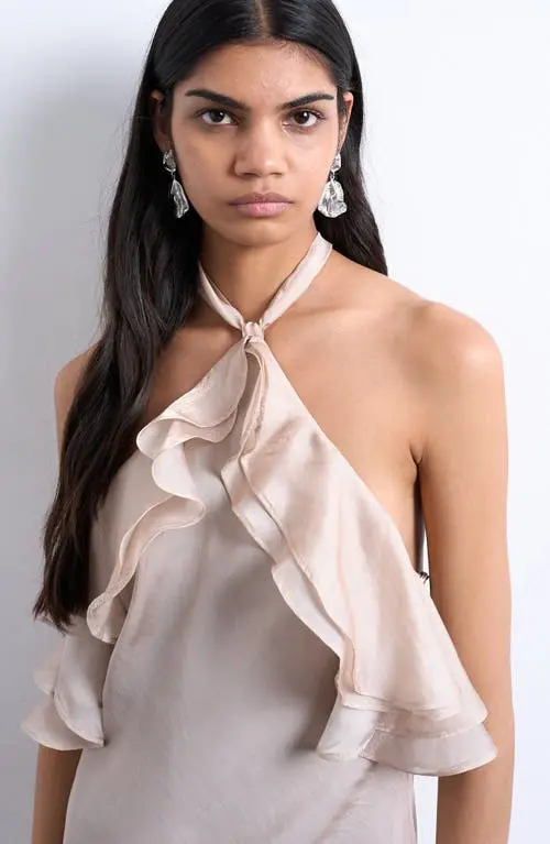 Topshop Satin Ruffle Halter Maxi Dress In Iridescent Mink - 25% Off |  Editorialist