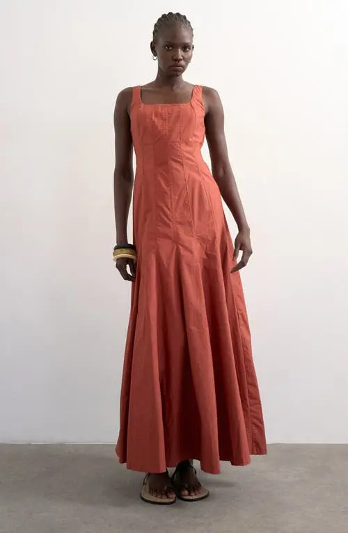 Topshop Cotton Maxi Sundress - Rust