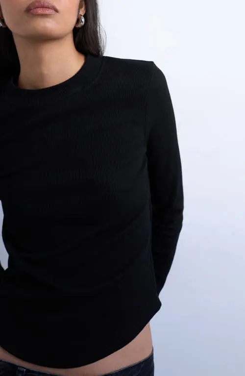 Topshop Long Sleeve Curve Hem Top - Black