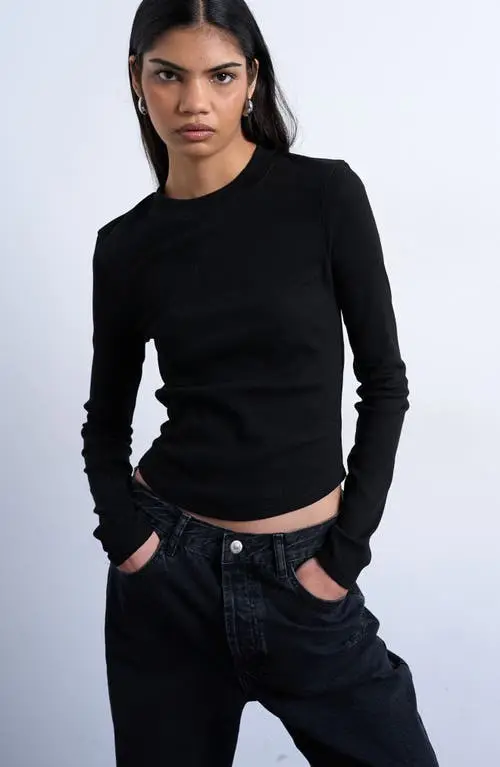 Topshop Long Sleeve Curve Hem Top - Black