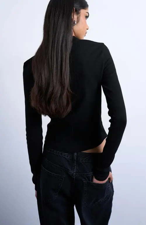 Topshop Long Sleeve Curve Hem Top - Black