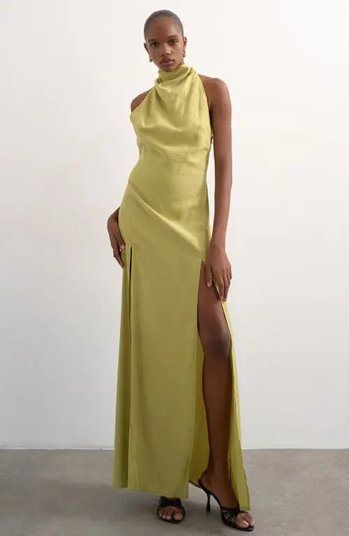 Topshop Halter Funnel Neck Open Back Maxi Dress - Lime